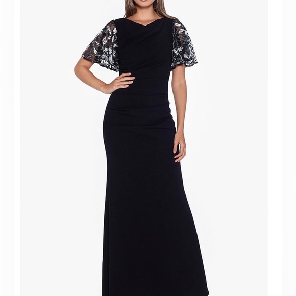 Betsy & Adam | Dresses | Betsy Adam Drape Neck Short Ruffle Sleeve ...